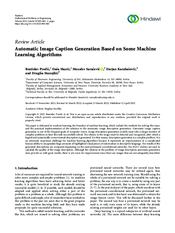 (PDF) Automatic Image Caption Generation Based on Some Machine Learning Algorithms