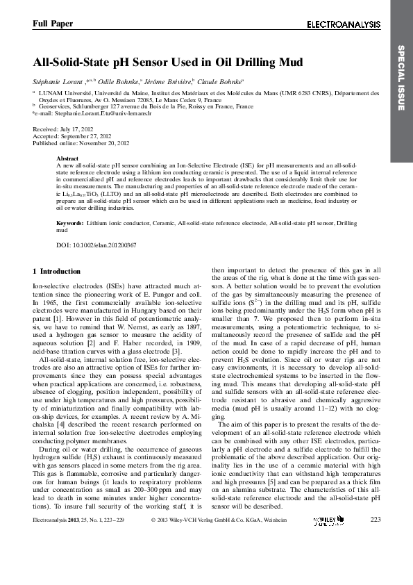 (PDF) All-Solid-State pH Sensor Used in Oil Drilling Mud