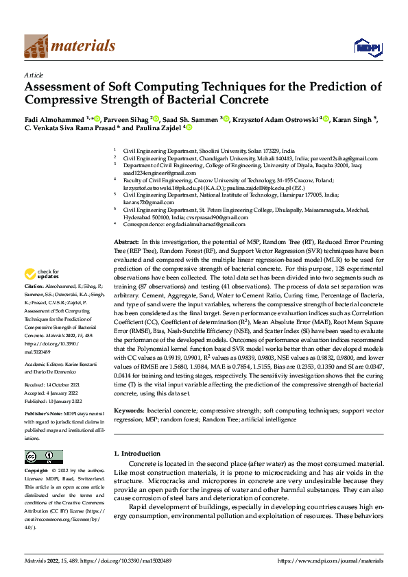 (PDF) Assessment of Soft Computing Techniques for the Prediction of Compressive Strength of ...