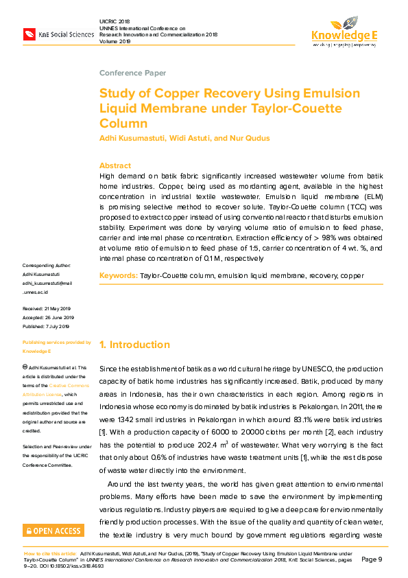 (PDF) Study of Copper Recovery Using Emulsion Liquid Membrane under ...
