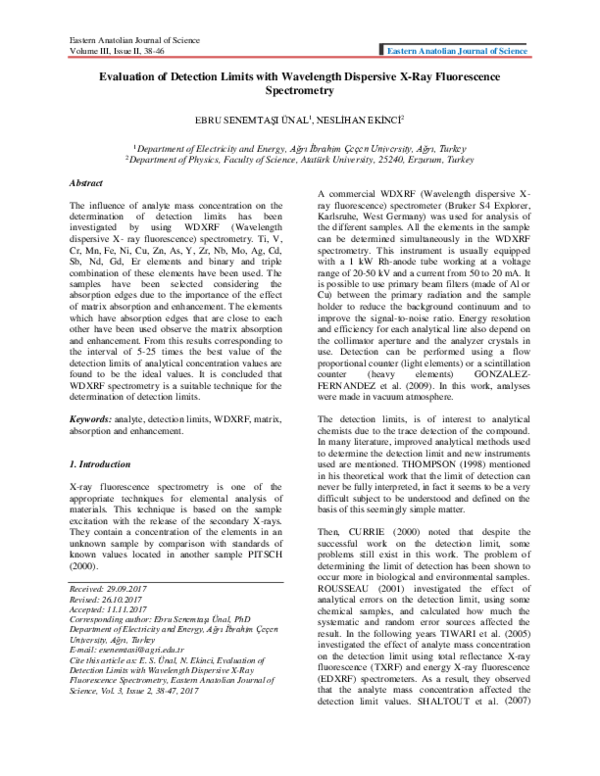 Pdf Evaluation Of Detection Limits With Wavelength Dispersive X Ray