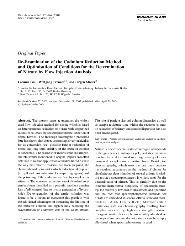 Pdf Re Examination Of The Cadmium Reduction Method And Optimisation Of Conditions For The