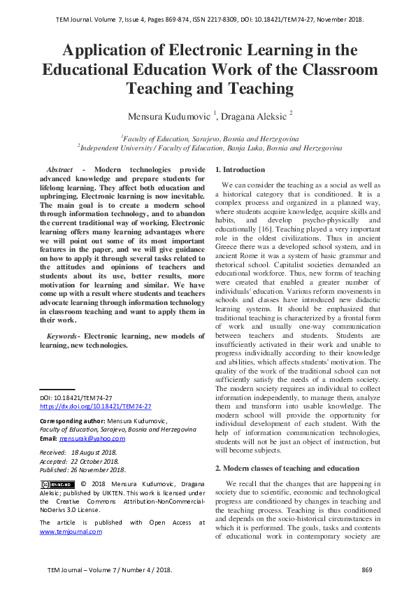 (PDF) Application of Electronic Learning in the Educational Education ...