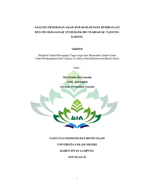 (PDF) Analisis Penerapan Akad Murabahah Pada Pembiayaan Bni Oto Ib Hasanah Studi Bank Bni ...