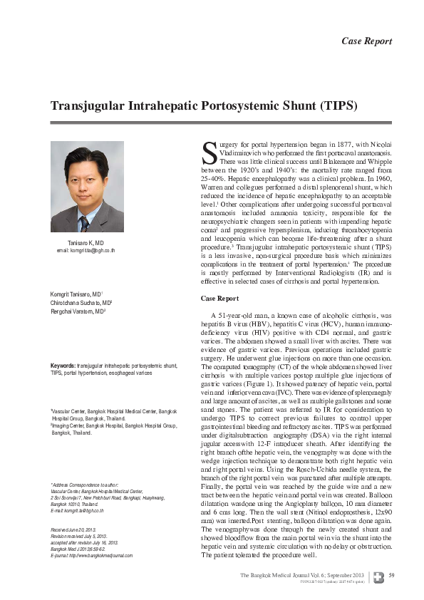 (PDF) Transjugular Intrahepatic Portosystemic Shunt (Tips) vs ...