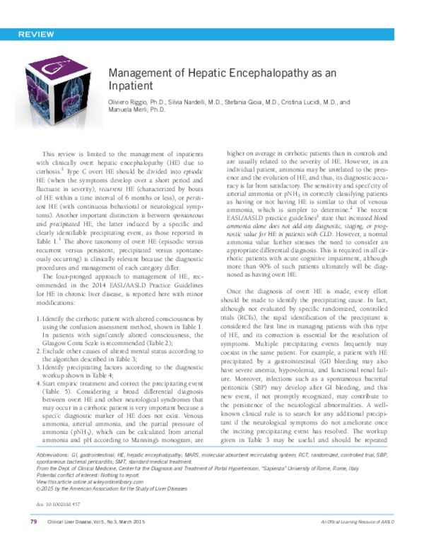 (PDF) Management of hepatic encephalopathy as an inpatient
