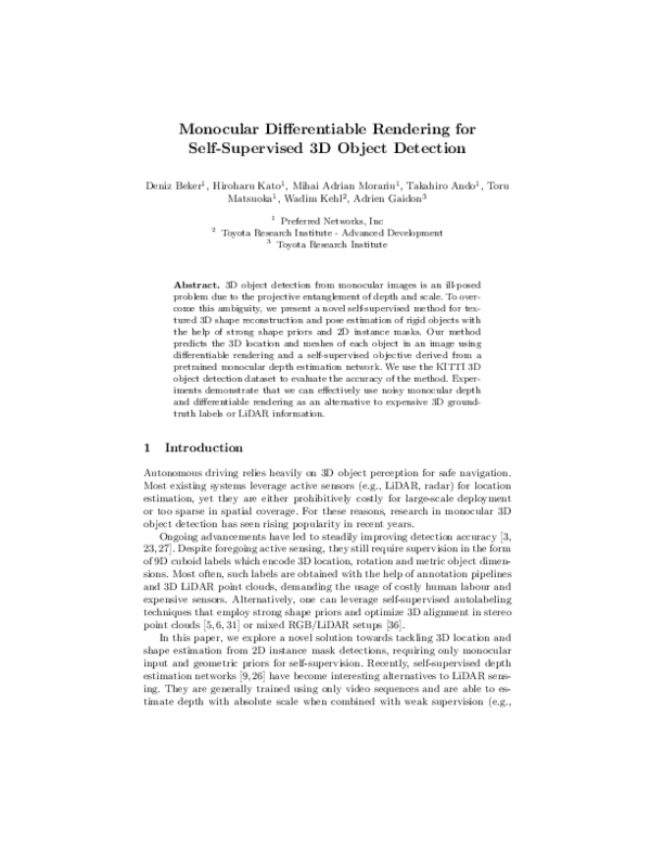 (PDF) Monocular Differentiable Rendering for Self-supervised 3D Object ... (PDF) Monocular Differentiable Rendering for Self-supervised 3D Object ...