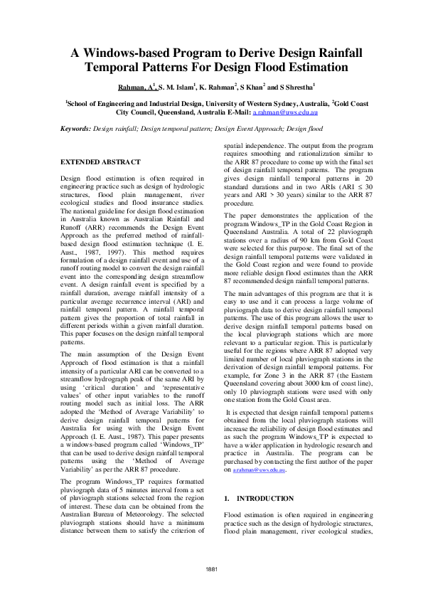 (PDF) A Windows-based program to derive design rainfall temporal patterns for design flood ...