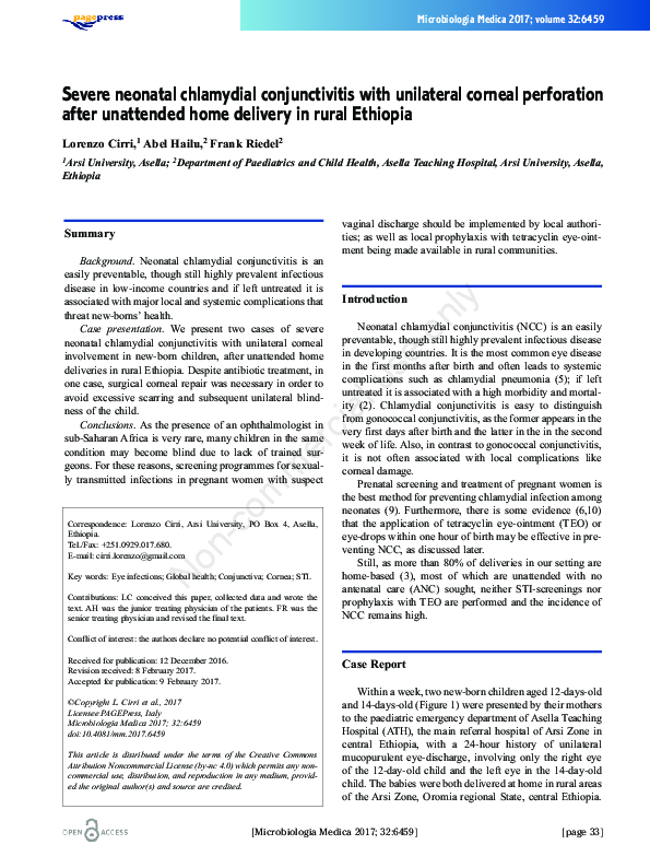 (PDF) Severe neonatal chlamydial conjunctivitis with unilateral corneal ...
