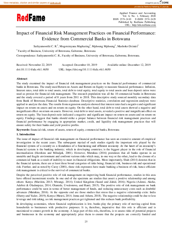 (PDF) Impact of Financial Risk Management Practices on Financial ...