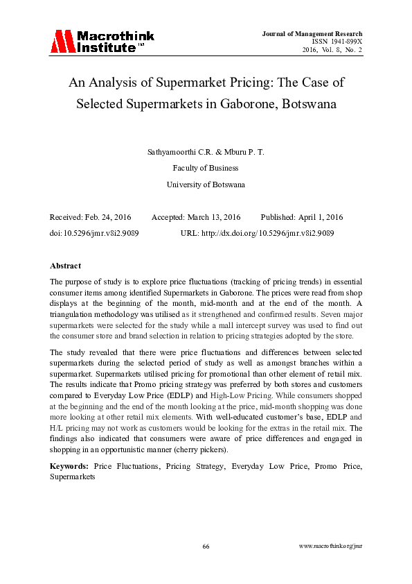 (PDF) An Analysis of Supermarket Pricing: The Case of Selected ...