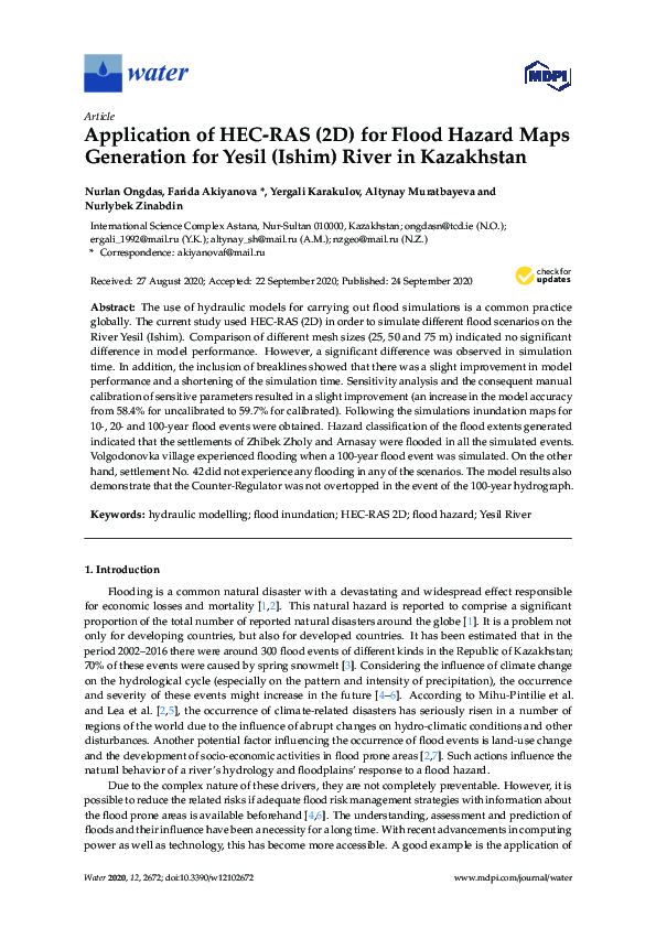 (PDF) Application of HEC-RAS (2D) for Flood Hazard Maps Generation for ...