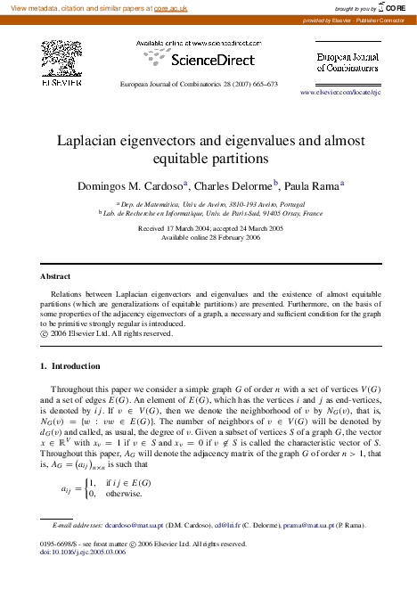 (PDF) Laplacian eigenvectors and eigenvalues and almost equitable ...