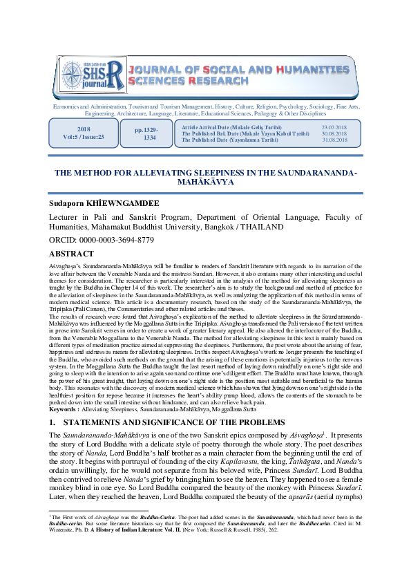 (PDF) The Method for Alleviating Sleepiness in the Saundarananda-Mahakavya