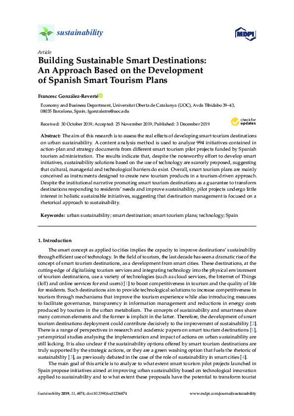 (PDF) Building Sustainable Smart Destinations: An Approach Based on the ...