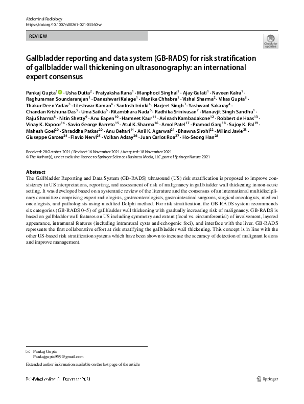 (PDF) Gallbladder reporting and data system (GB-RADS) for risk ...