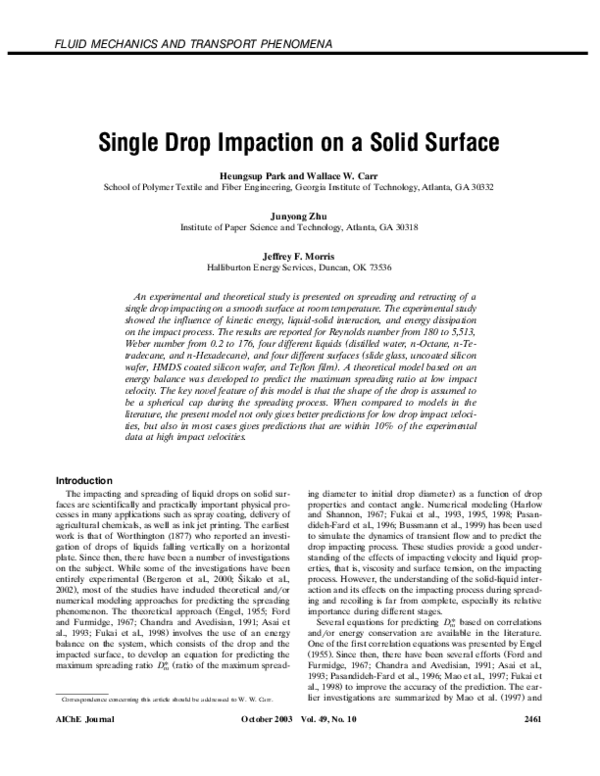 (PDF) Single drop impaction on a solid surface