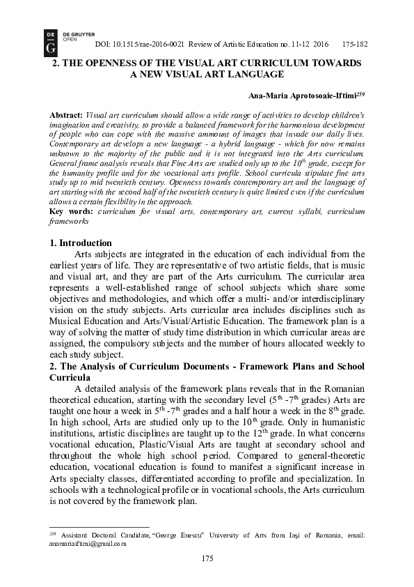 (PDF) The Openness of the Visual Art Curriculum Towards a New Visual ...