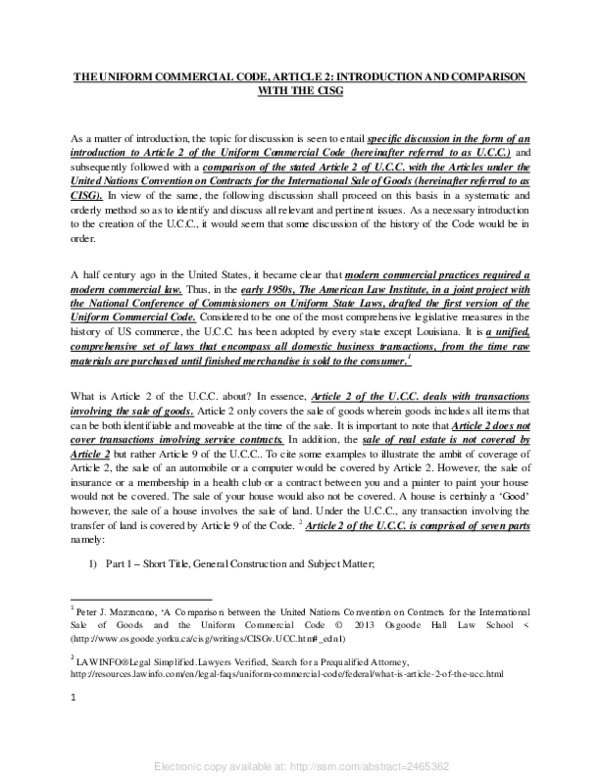(PDF) The Uniform Commercial Code, Article 2: Introduction and ...