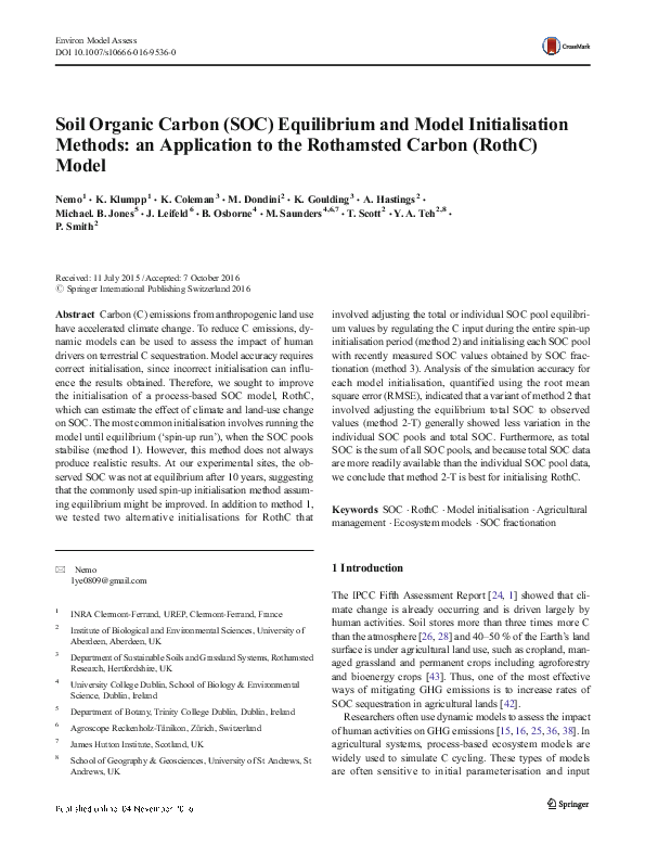 (PDF) Soil Organic Carbon (SOC) Equilibrium and Model Initialisation ...