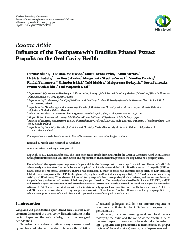 (PDF) Influence of the Toothpaste with Brazilian Ethanol Extract ...
