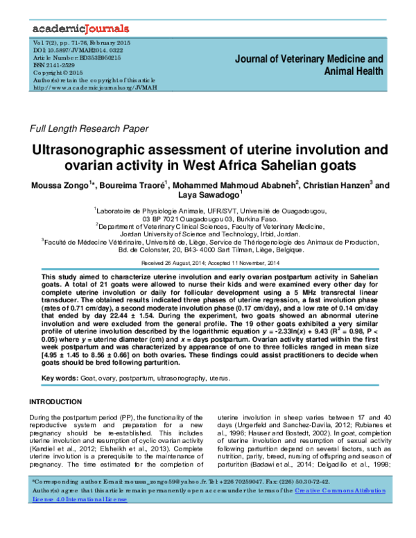 (PDF) Ultrasonographic assessment of uterine involution and ovarian ...