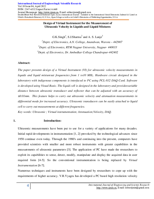 (PDF) Design of Virtual Instrument for the Measurement of Ultrasonic ...