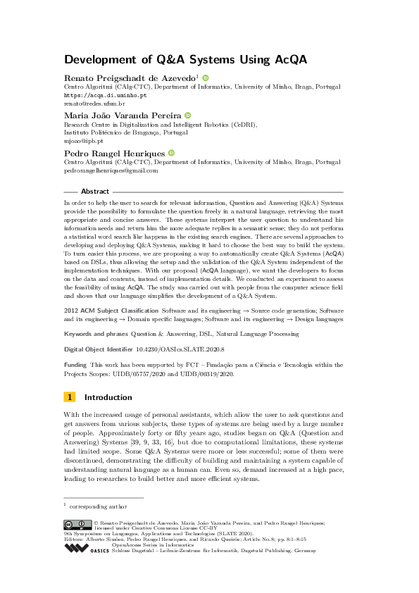 (PDF) Development of Q&A Systems Using AcQA