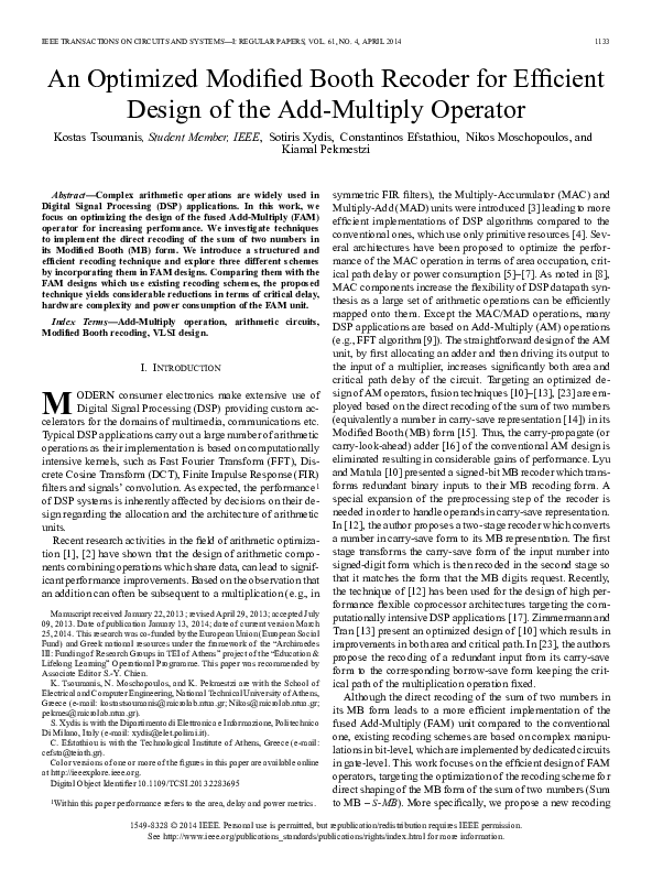 (PDF) An Optimized Modified Booth Recoder for Efficient Design of the ... (PDF) An Optimized Modified Booth Recoder for Efficient Design of the ...