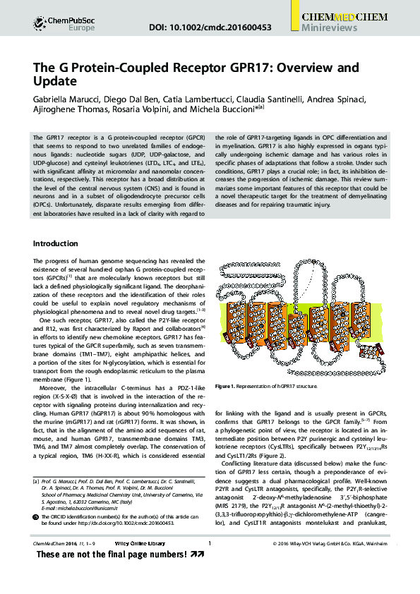(PDF) The G Protein-Coupled Receptor GPR17: Overview and Update