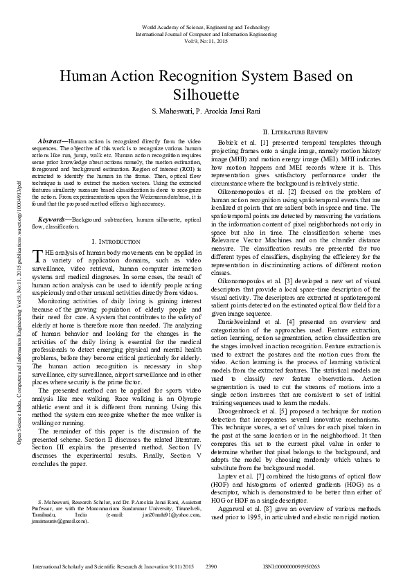(PDF) Human Action Recognition System Based On Silhouette | Dr.P ...