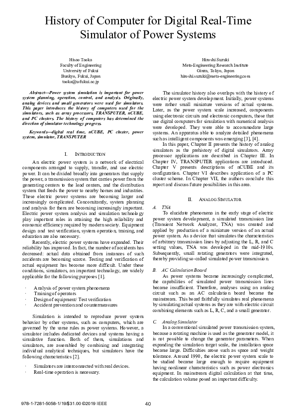 (PDF) History of Computer for Digital Real-Time Simulator of Power Systems