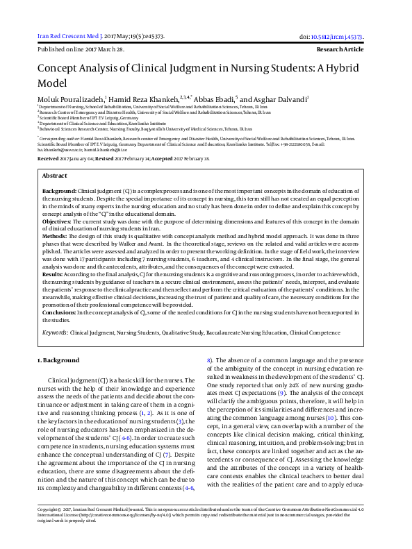 (PDF) Concept Analysis of Clinical Judgment in Nursing Students: A ...
