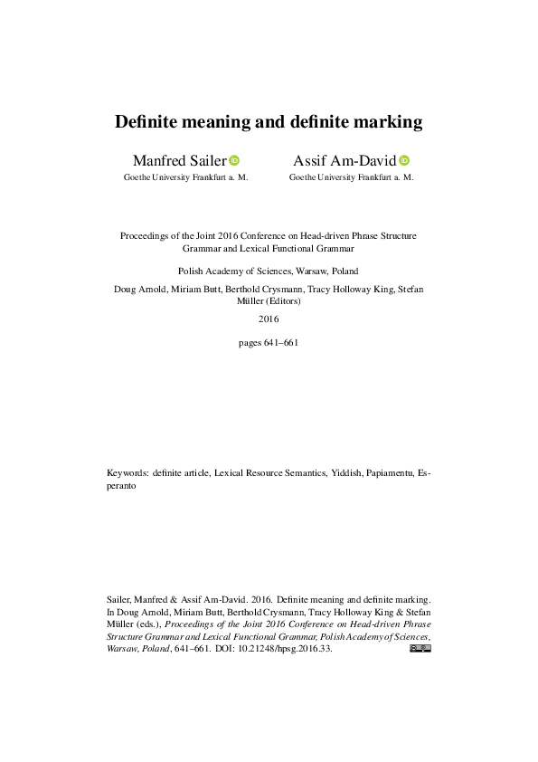 (PDF) Definite meaning and definite marking