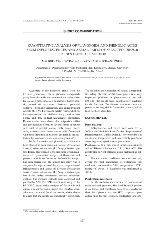 (PDF) Quantitative analysis of flavonoids and phenolic acids from inflorescences and aerial ...