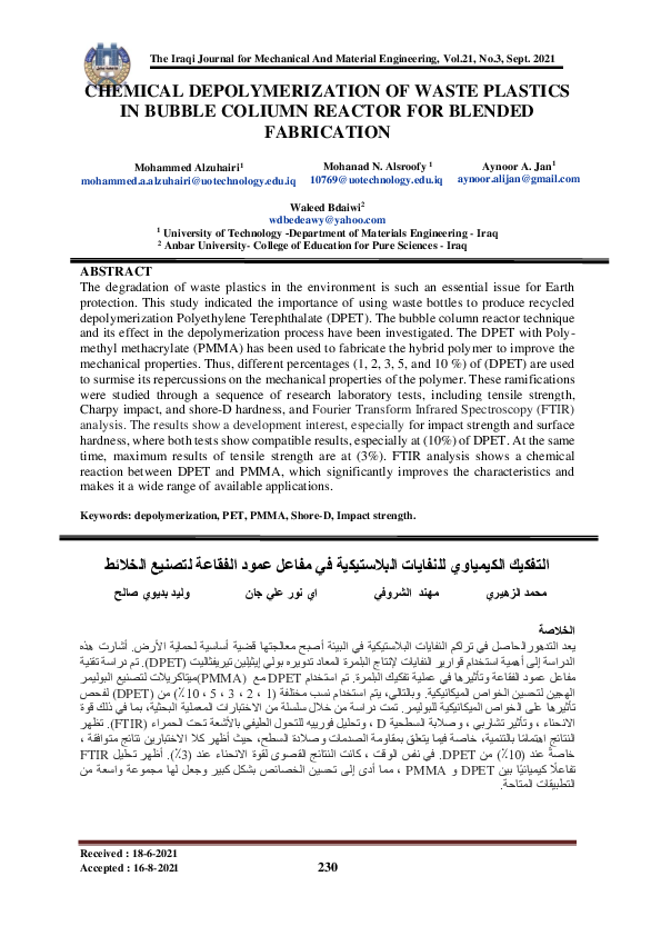 (PDF) Chemical Depolymerization of Waste Plastics in Bubble Coliumn ...