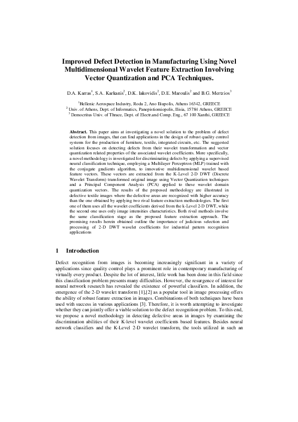 Pdf Improved Defect Detection Using Support Vector Machines And Wavelet Feature Extraction