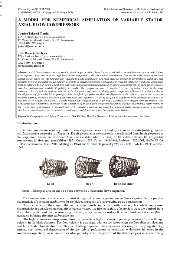 (PDF) A Model for Numerical Simulation of Variable Stator Axial Flow Compressors