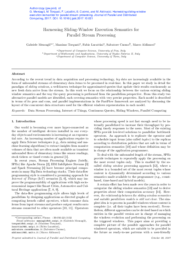 (PDF) Harnessing sliding-window execution semantics for parallel stream processing