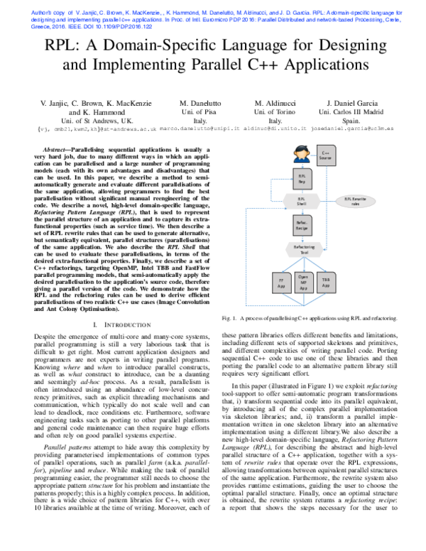 Pdf Rpl A Domain Specific Language For Designing And Implementing Parallel C Applications