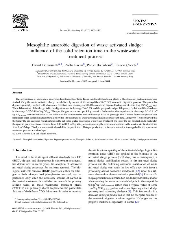 (PDF) Mesophilic anaerobic digestion of waste activated sludge ...