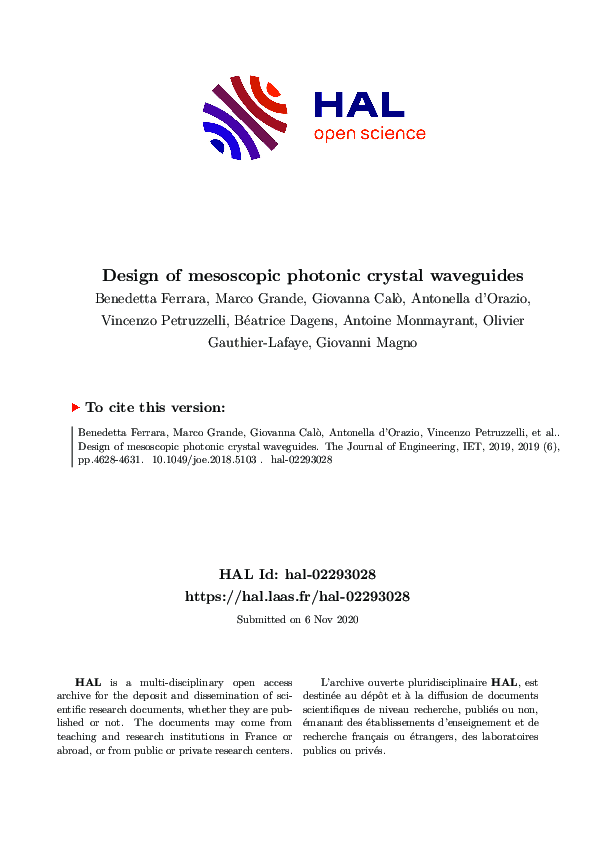 (PDF) Design of mesoscopic photonic crystal waveguides