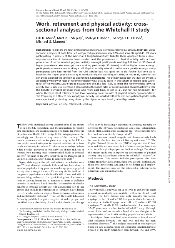 (PDF) Work, retirement and physical activity: cross-sectional analyses ...