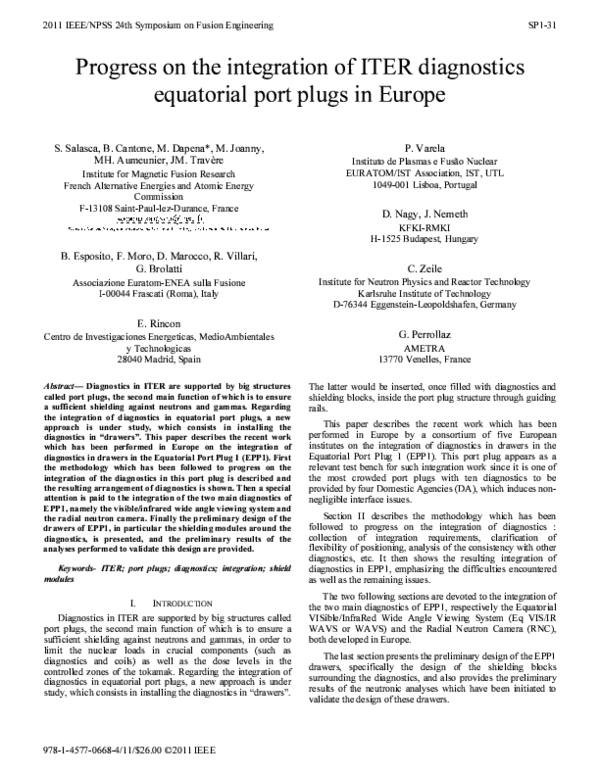 (PDF) Progress on the Integration of ITER Diagnostics Equatorial Port ...
