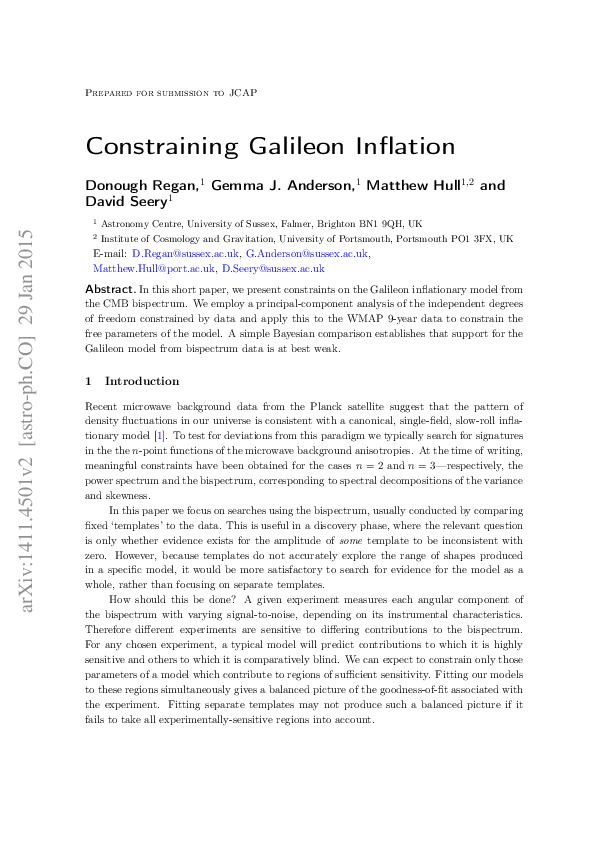 (PDF) Prepared for submission to JCAP Constraining Galileon Inflation