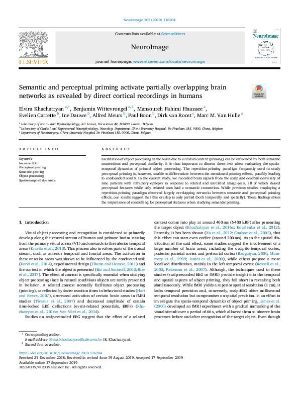 (PDF) Semantic and perceptual priming activate partially overlapping brain networks as revealed ...