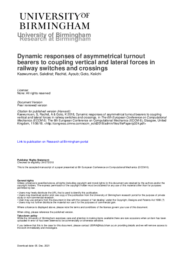 (PDF) Dynamic responses of asymmetrical turnout bearers to coupling ...
