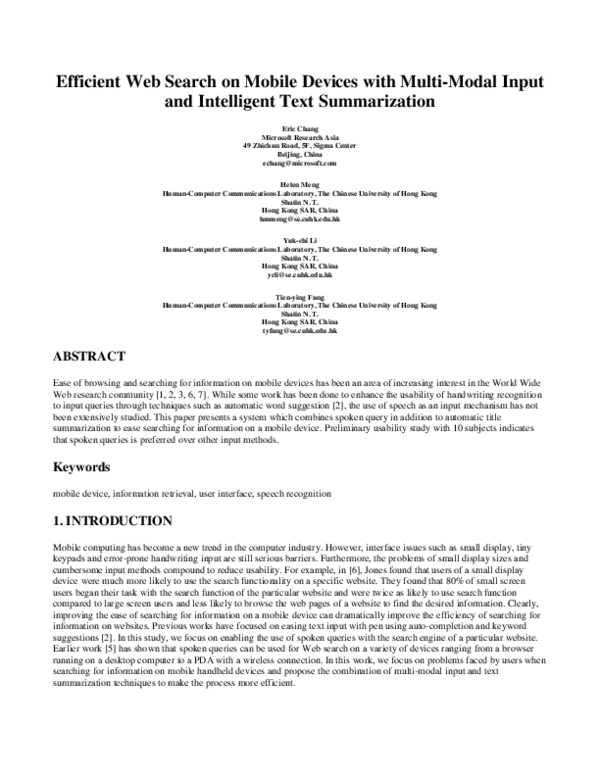 (PDF) Efficient web search on mobile devices with multi-modal input and ...