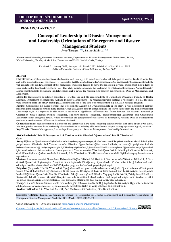 (PDF) Concept of Leadership in Disaster Management and Leadership ...