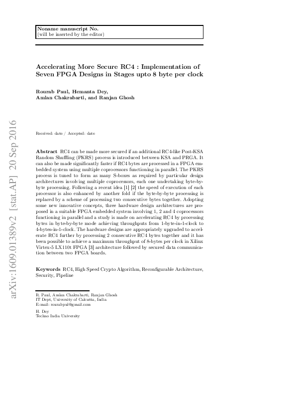 Pdf Accelerating More Secure Rc4 Implementation Of Seven Fpga Designs In Stages Upto 8 Byte